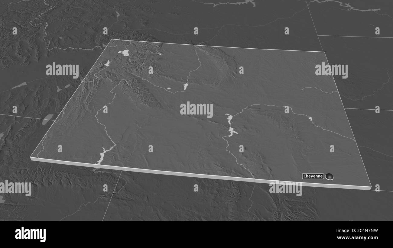 Zoom in on Wyoming (state of United States) extruded. Oblique ...