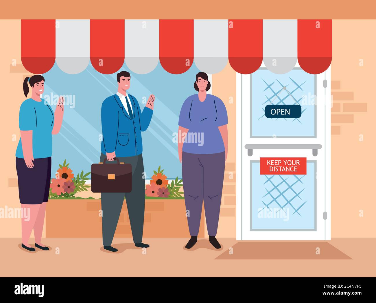 people standing line queue to shop, social distancing, prevention ...