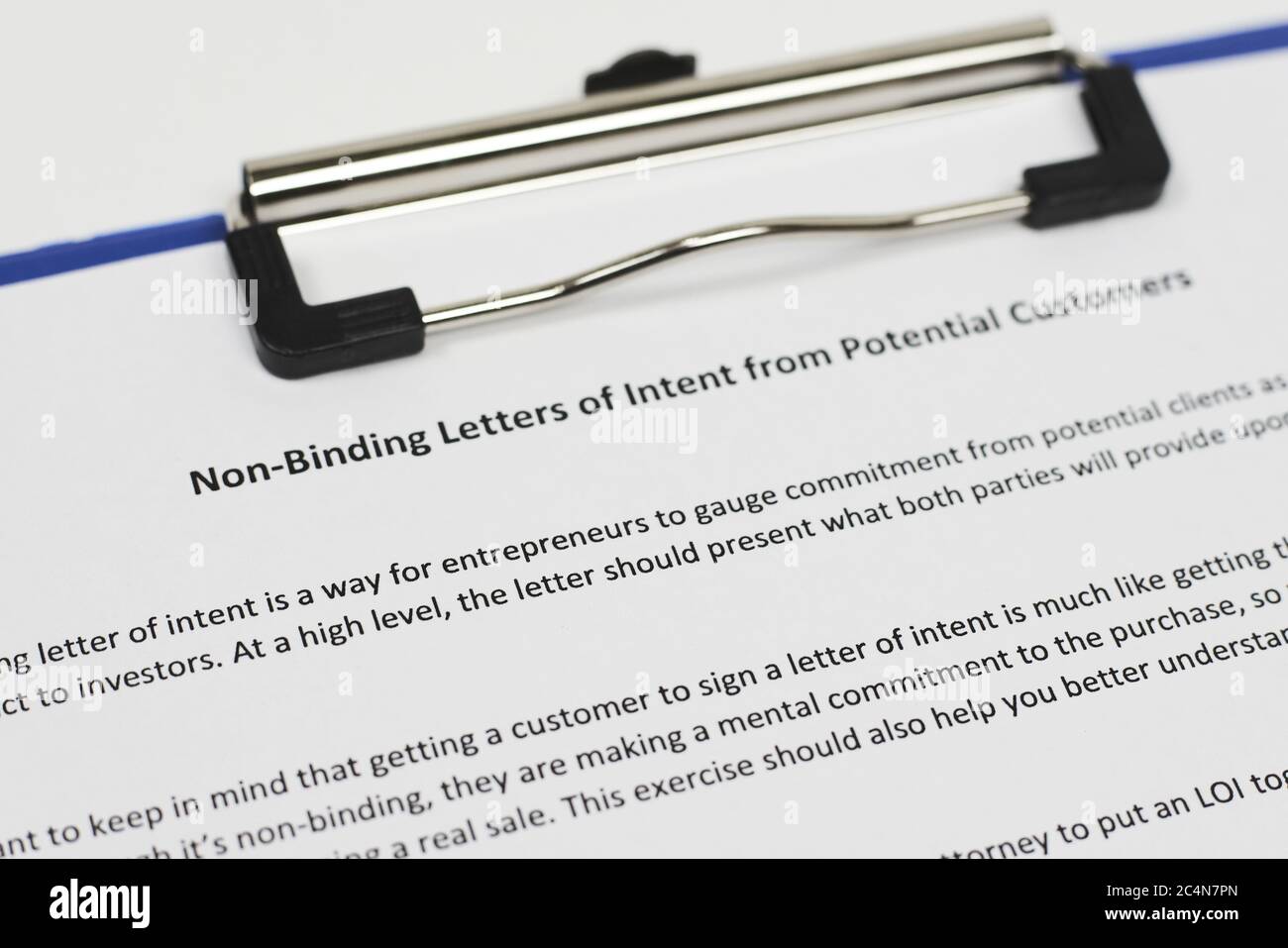 Closeup of a "Non-binding letter of intent from potential customers" on ...
