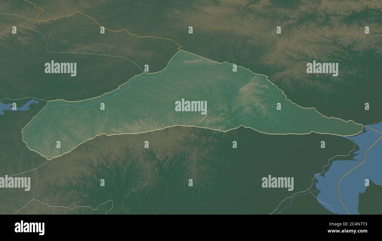 Zoom in on Cerro Largo (department of Uruguay) outlined. Oblique ...