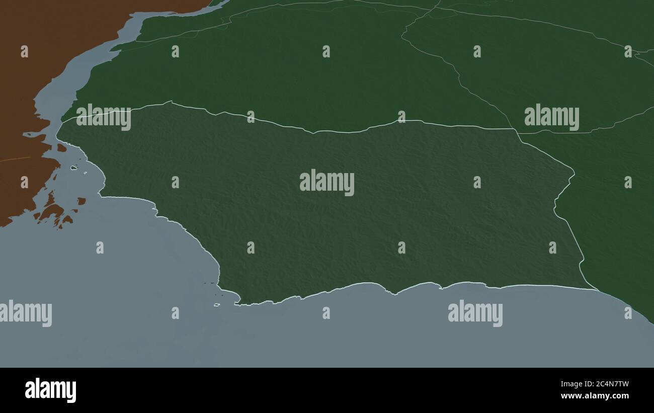 Zoom in on Colonia (department of Uruguay) outlined. Oblique ...