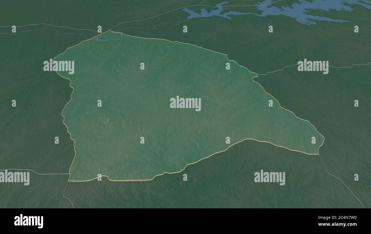 Zoom in on Flores (department of Uruguay) outlined. Oblique perspective ...