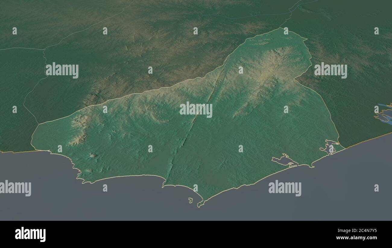 Zoom in on Maldonado (department of Uruguay) outlined. Oblique ...