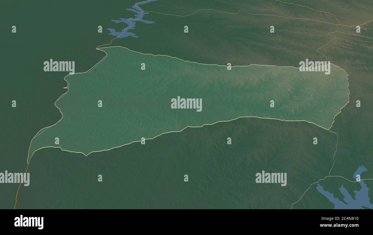 Zoom in on Paysandú (department of Uruguay) outlined. Oblique ...