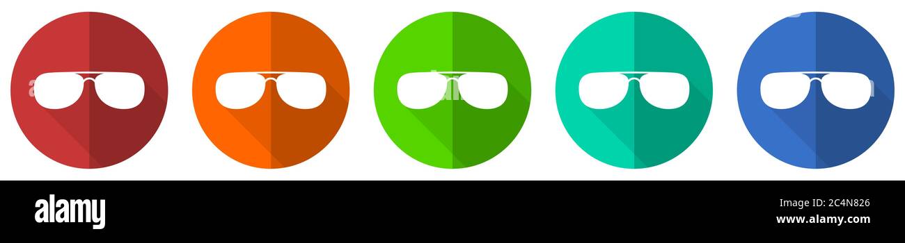 Sun glasses, sunglasses icon set, red, blue, green and orange flat ...