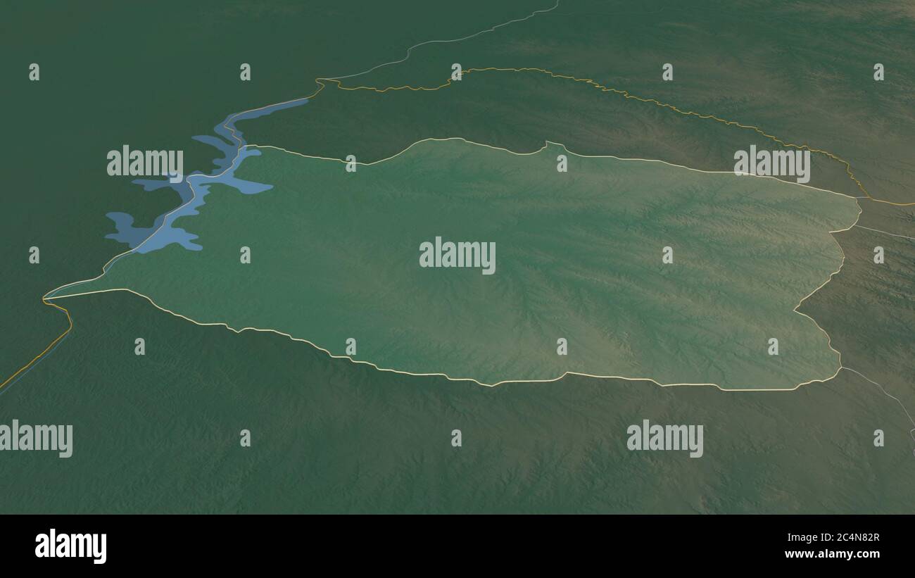 Zoom in on Salto (department of Uruguay) outlined. Oblique perspective ...