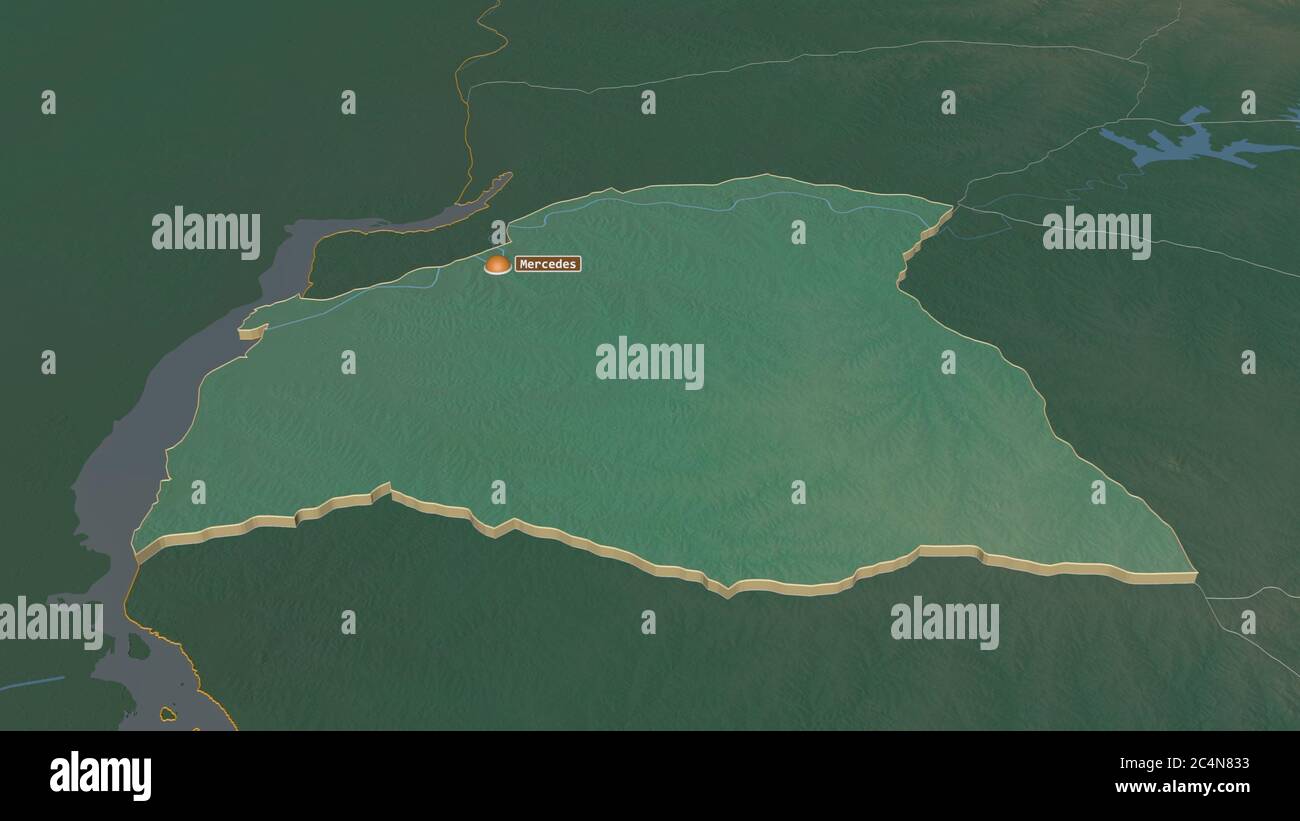 Zoom in on Soriano (department of Uruguay) extruded. Oblique ...