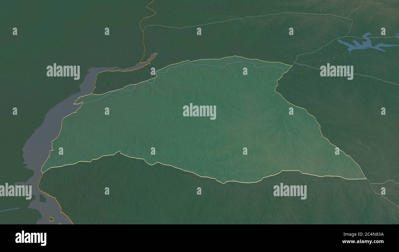 Zoom in on Soriano (department of Uruguay) outlined. Oblique ...