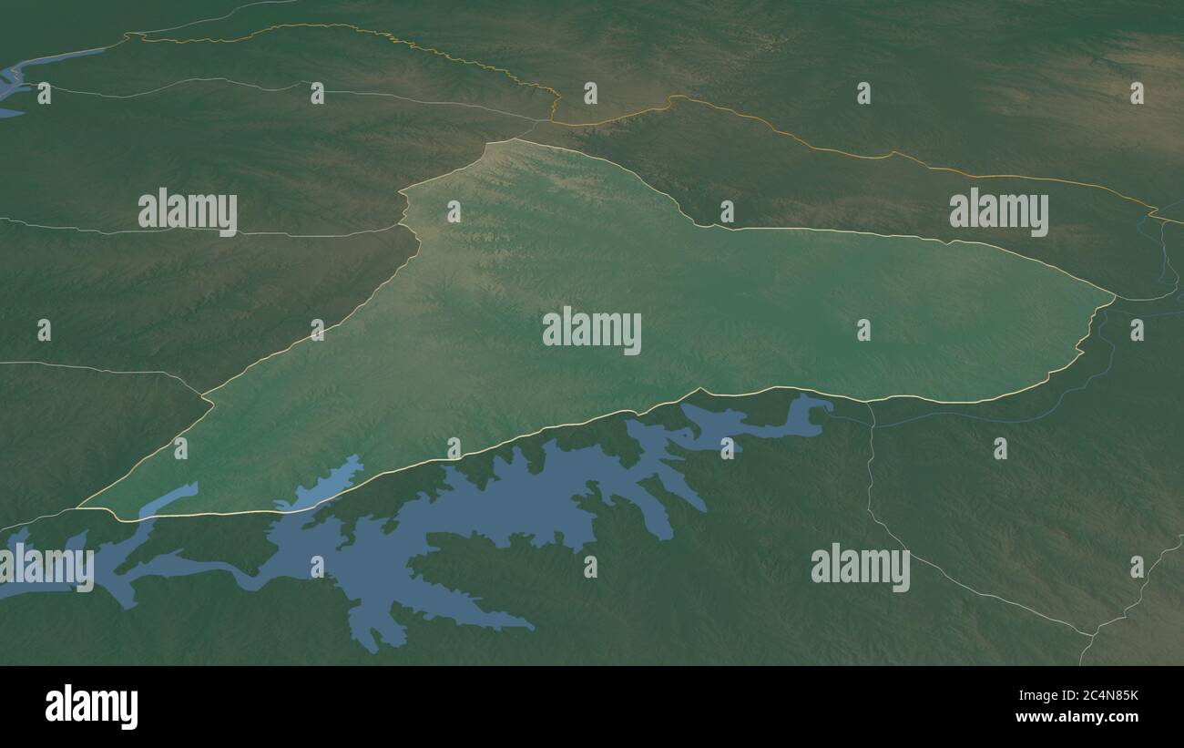 Zoom in on Tacuarembó (department of Uruguay) outlined. Oblique ...