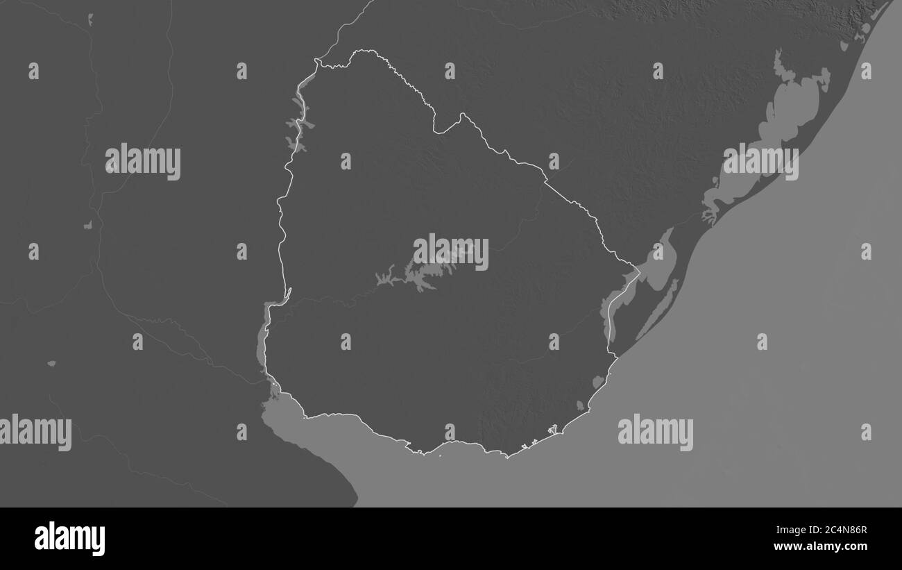 Outlined shape of the Uruguay area. Bilevel elevation map with surface ...