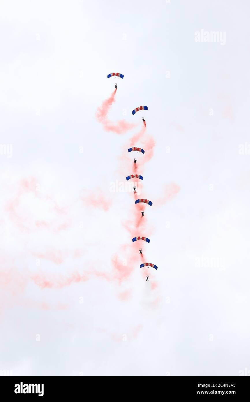 The RAF Falcons Parachute Display Team perform in the skies above ...