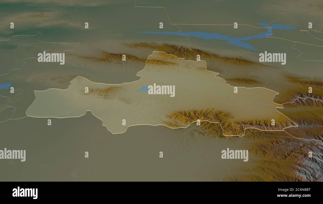Zoom in on Samarkand (region of Uzbekistan) outlined. Oblique ...