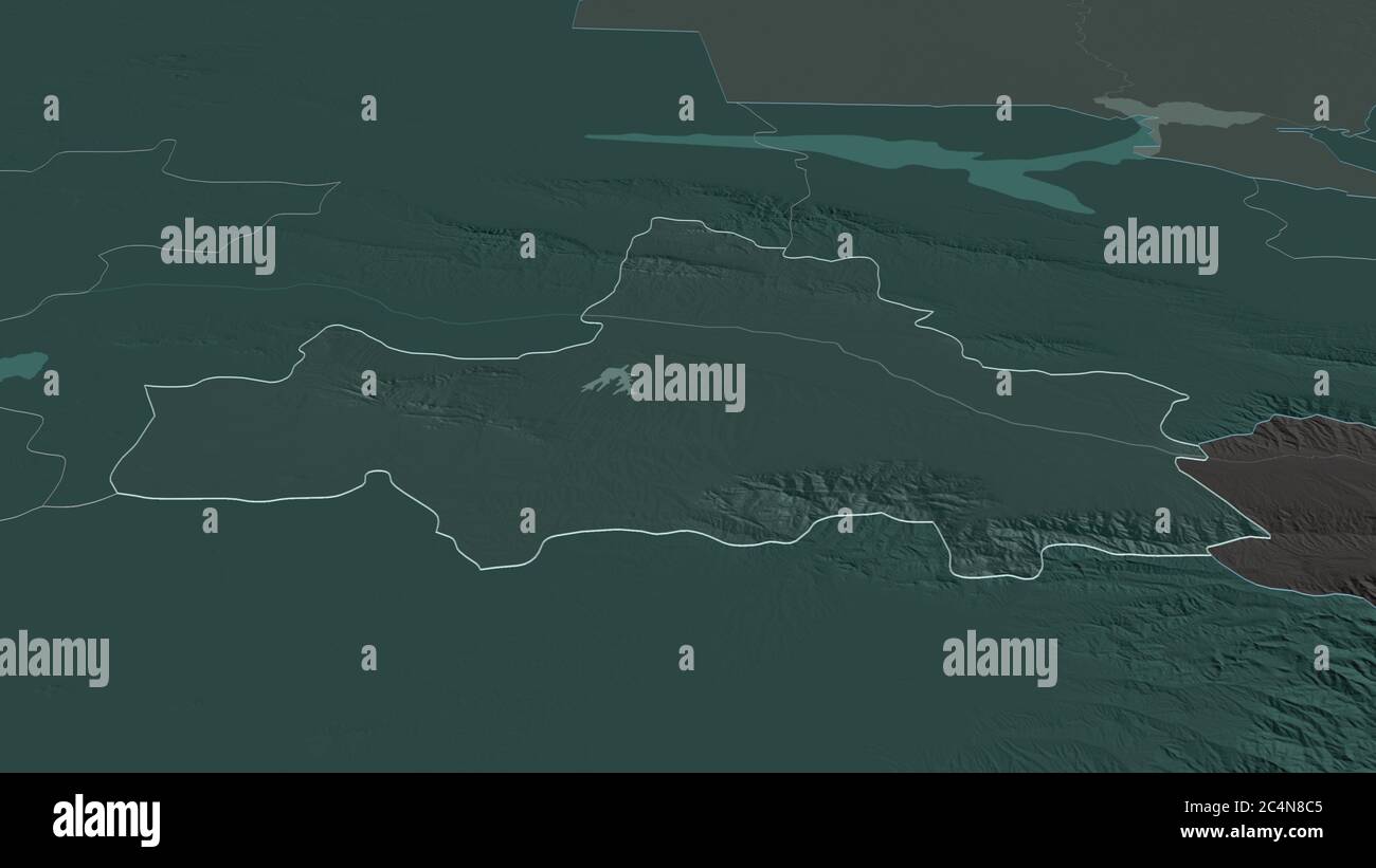 Zoom in on Samarkand (region of Uzbekistan) outlined. Oblique ...