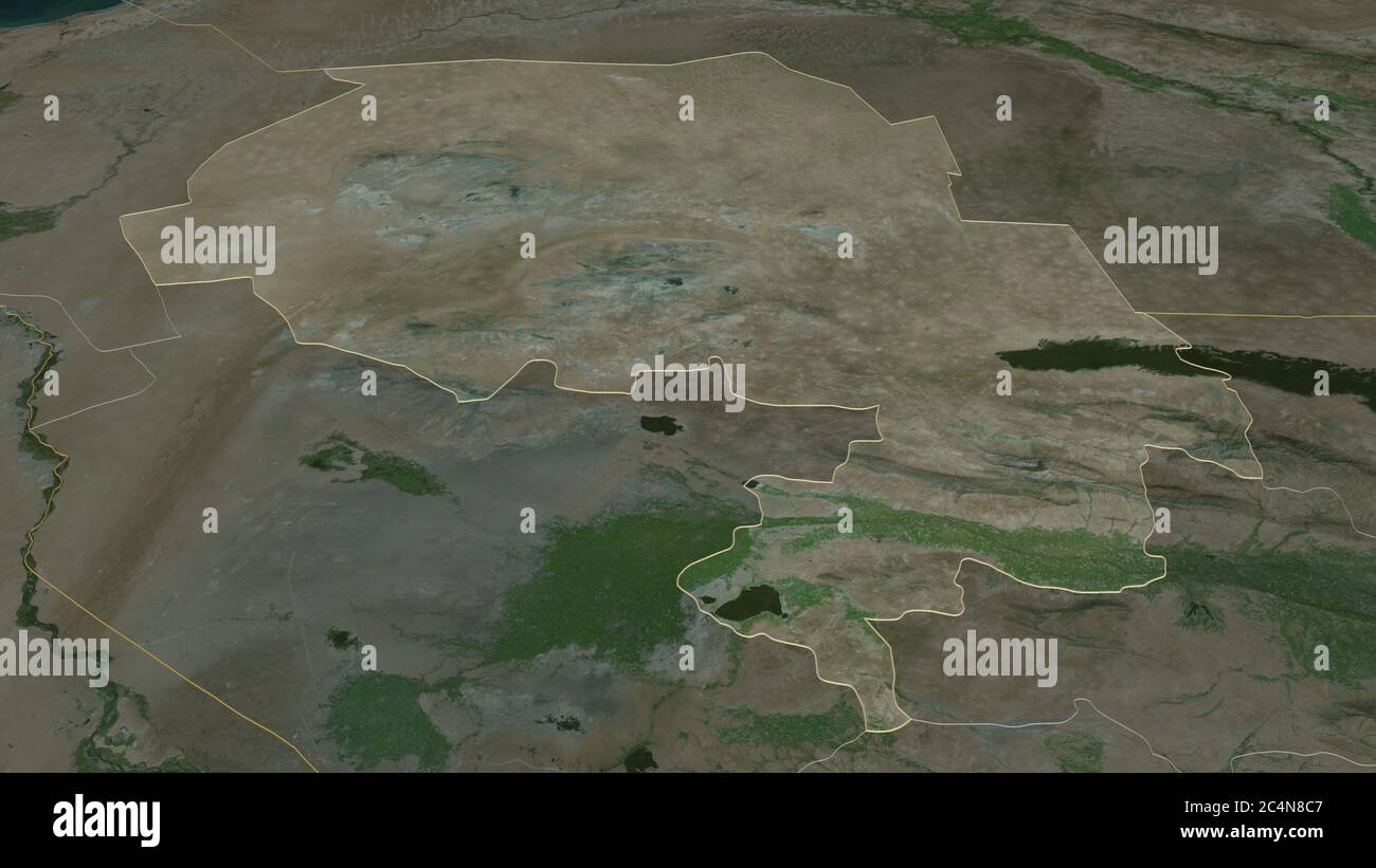 Zoom in on Navoi (region of Uzbekistan) outlined. Oblique perspective ...