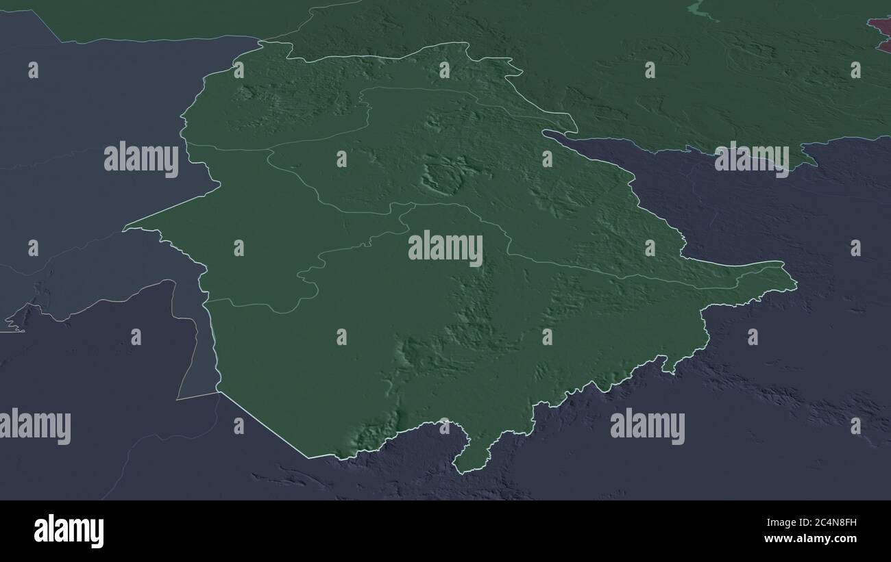 Zoom in on Amazonas (state of Venezuela) outlined. Oblique perspective ...