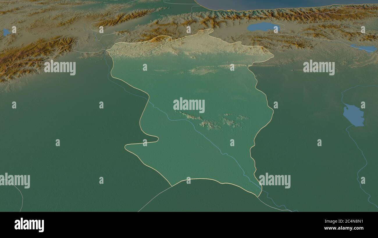 Zoom in on Cojedes (state of Venezuela) outlined. Oblique perspective ...