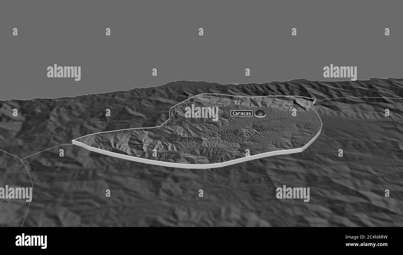 Zoom in on Distrito Capital (state of Venezuela) extruded. Oblique ...