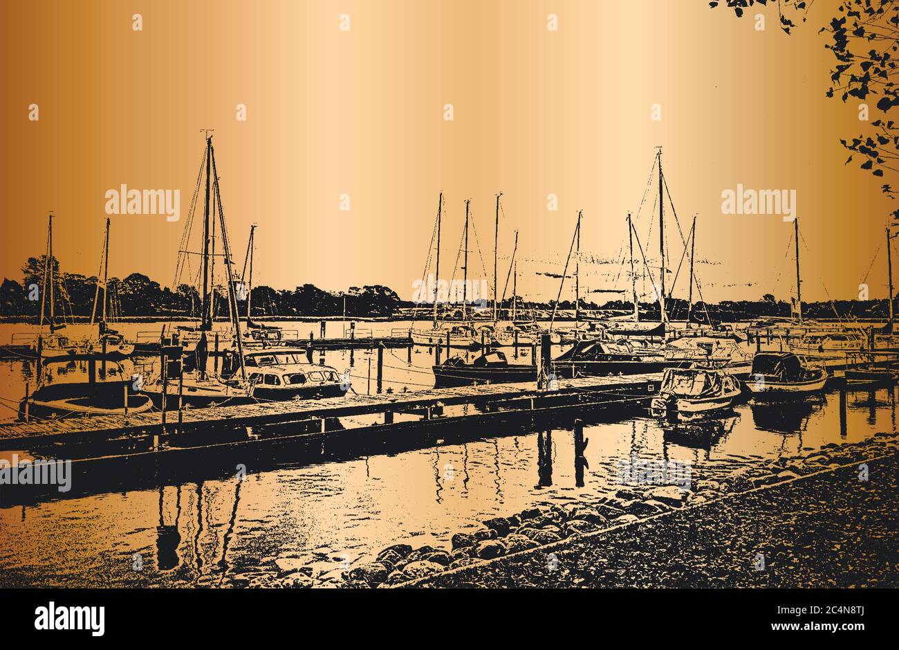 Harbor in the sun Stock Vector Images - Alamy