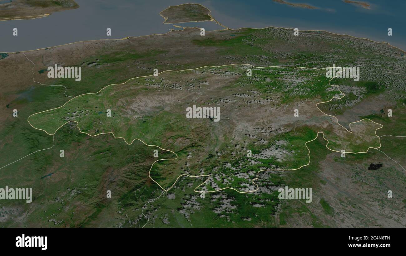 Zoom in on Lara (state of Venezuela) outlined. Oblique perspective ...