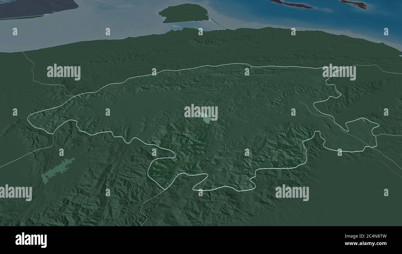 Zoom in on Lara (state of Venezuela) outlined. Oblique perspective ...