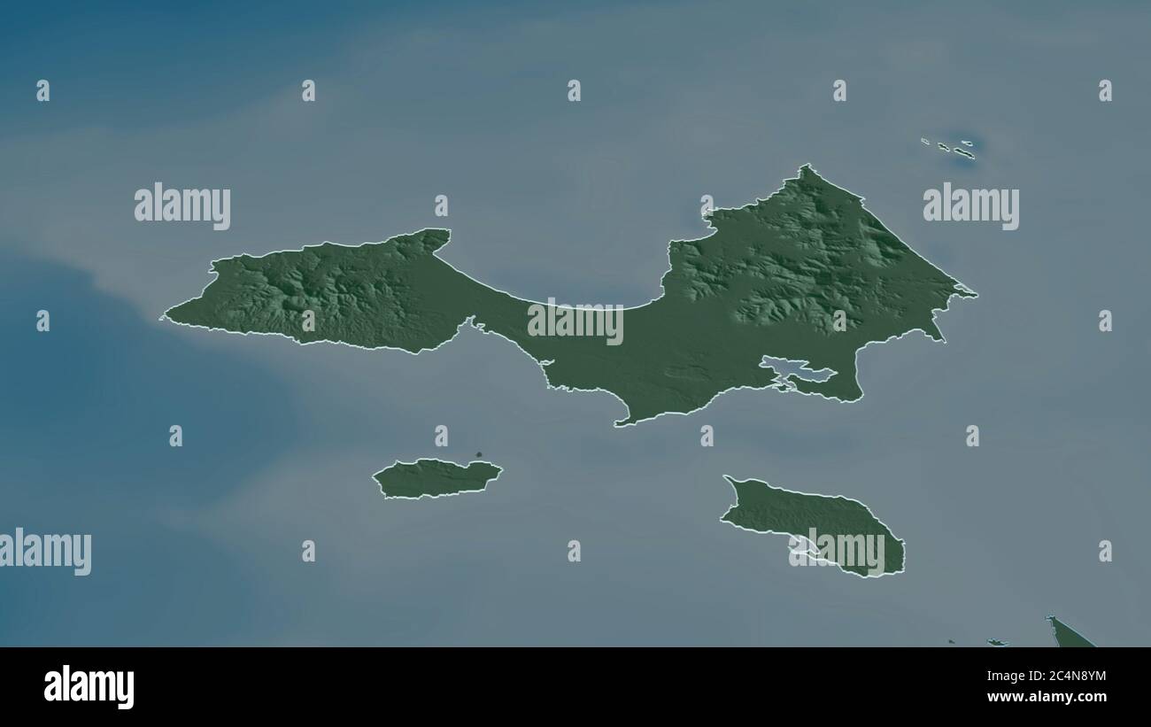 Zoom in on Nueva Esparta (state of Venezuela) outlined. Oblique ...