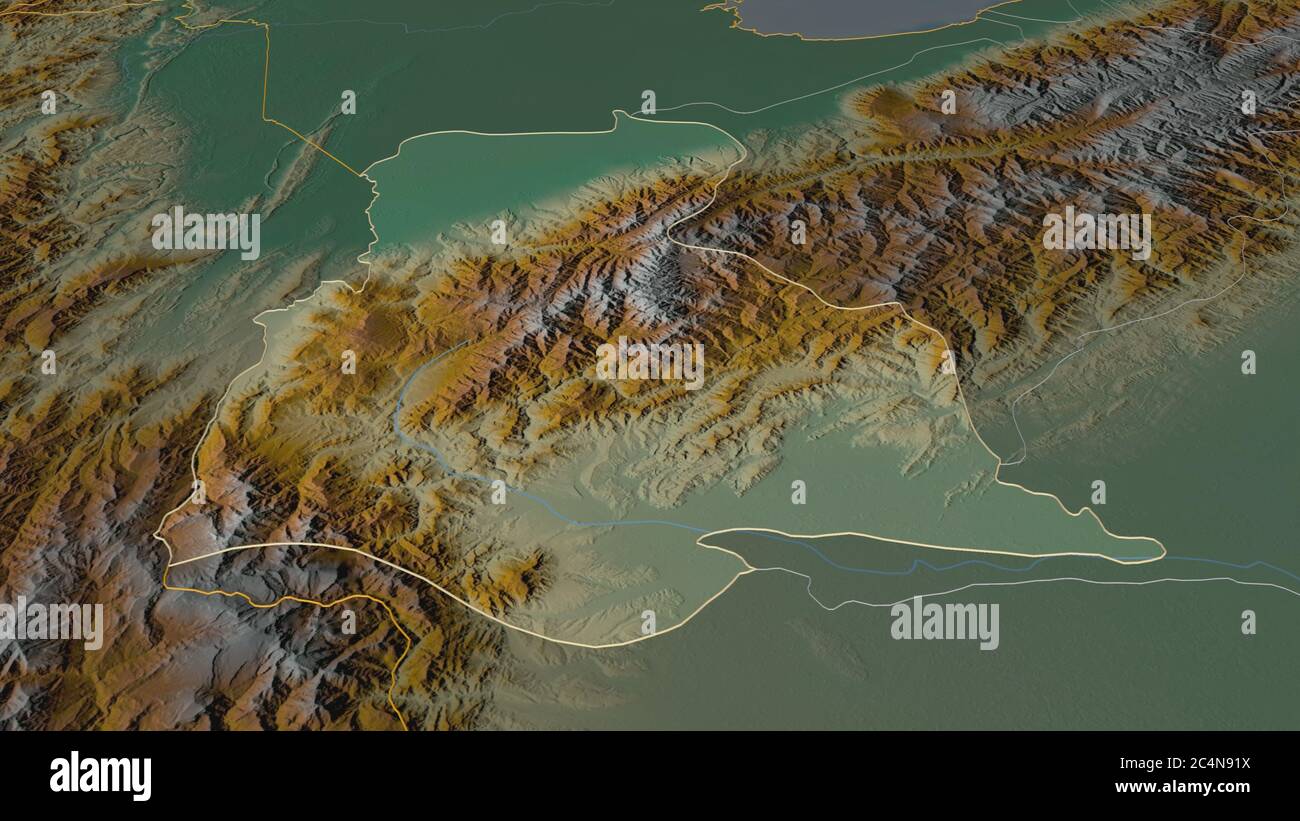 Zoom in on Táchira (state of Venezuela) outlined. Oblique perspective ...