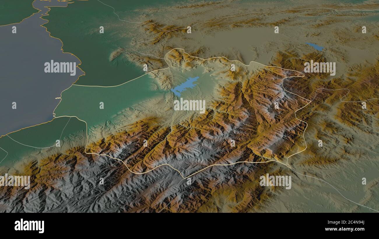Zoom in on Trujillo (state of Venezuela) outlined. Oblique perspective ...