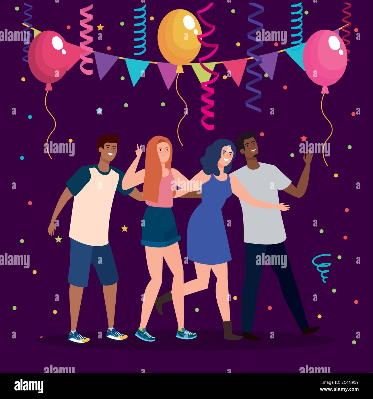 happy characters, young people, friendship excitement, cheerful ...