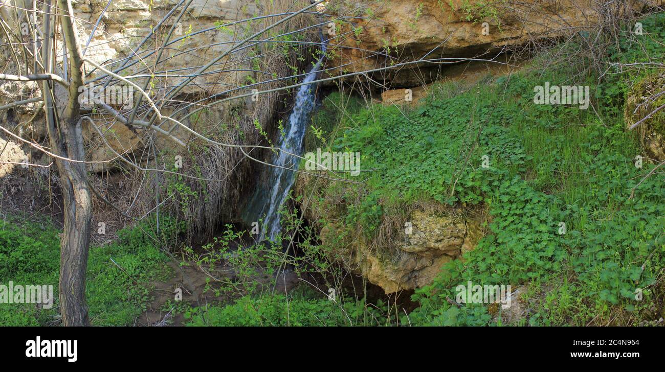 Azerbaijan. Beautiful waterfall in the mountains. Shemakha district ...
