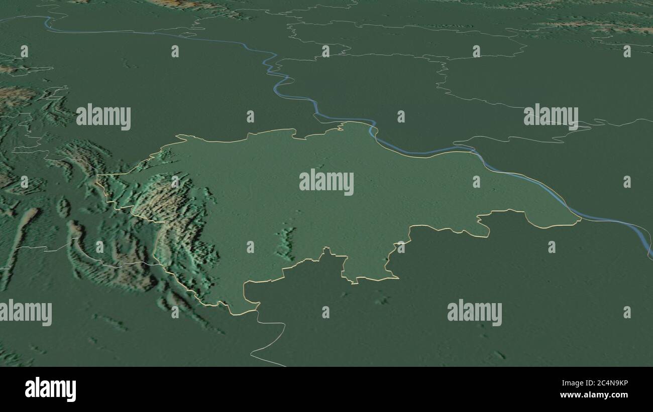 Zoom in on Hà Nam (province of Vietnam) outlined. Oblique perspective ...