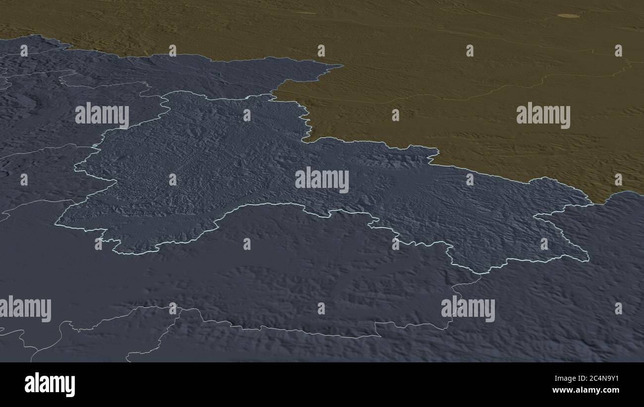 Zoom in on Lạng Sơn (province of Vietnam) outlined. Oblique perspective ...