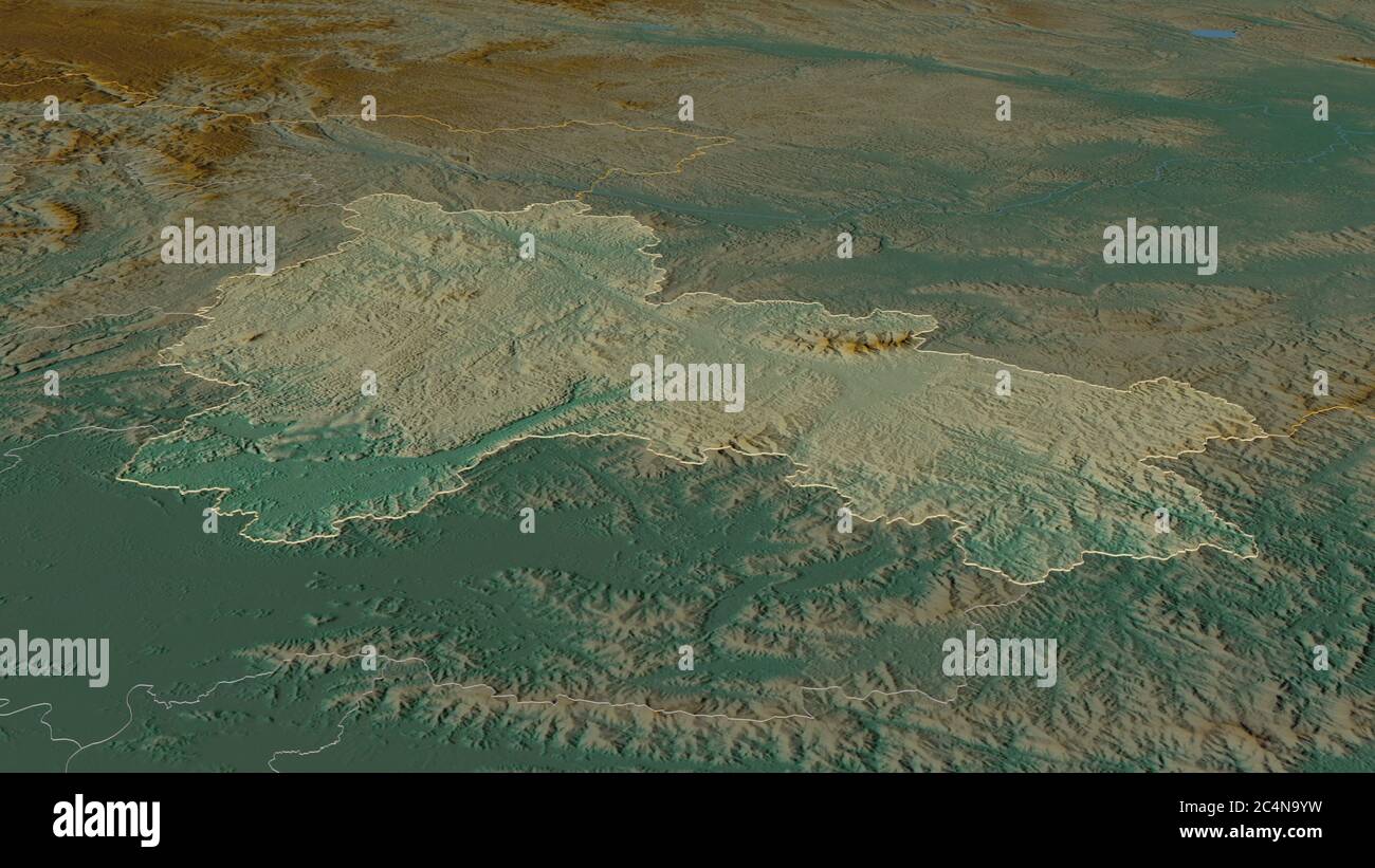 Zoom in on Lạng Sơn (province of Vietnam) outlined. Oblique perspective ...