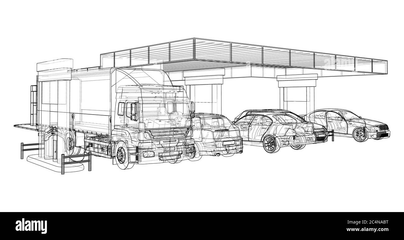 Electric Car Charging Station with Cars and Truck Stock Vector Image ...