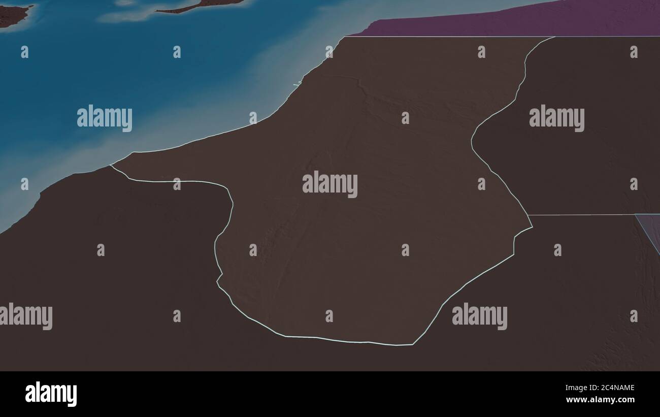 Zoom in on Laayoune (province of Western Sahara) outlined. Oblique ...