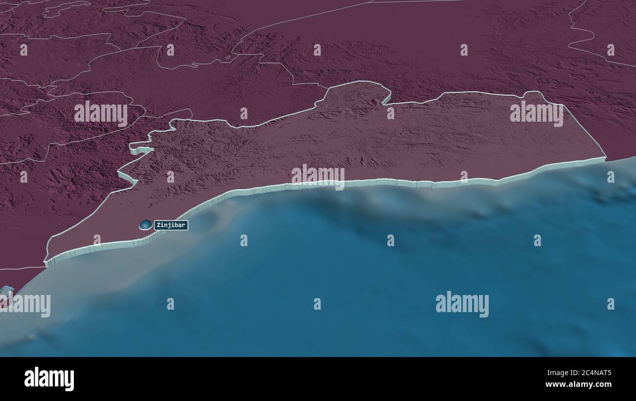 Zoom in on Abyan (governorate of Yemen) extruded. Oblique perspective ...