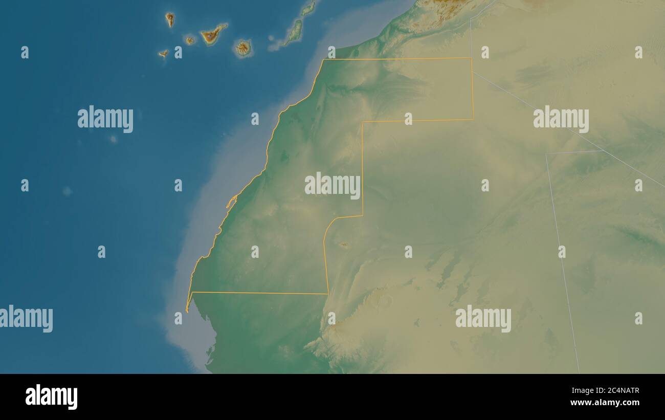 Outlined shape of the Western Sahara area. Topographic relief map with ...