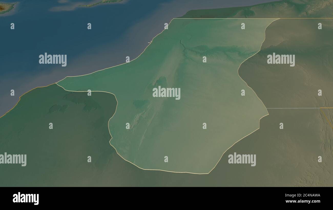 Zoom in on Laayoune (province of Western Sahara) outlined. Oblique ...