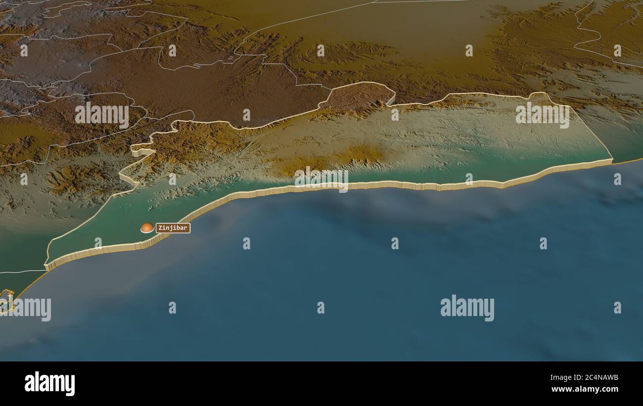 Zoom in on Abyan (governorate of Yemen) extruded. Oblique perspective ...