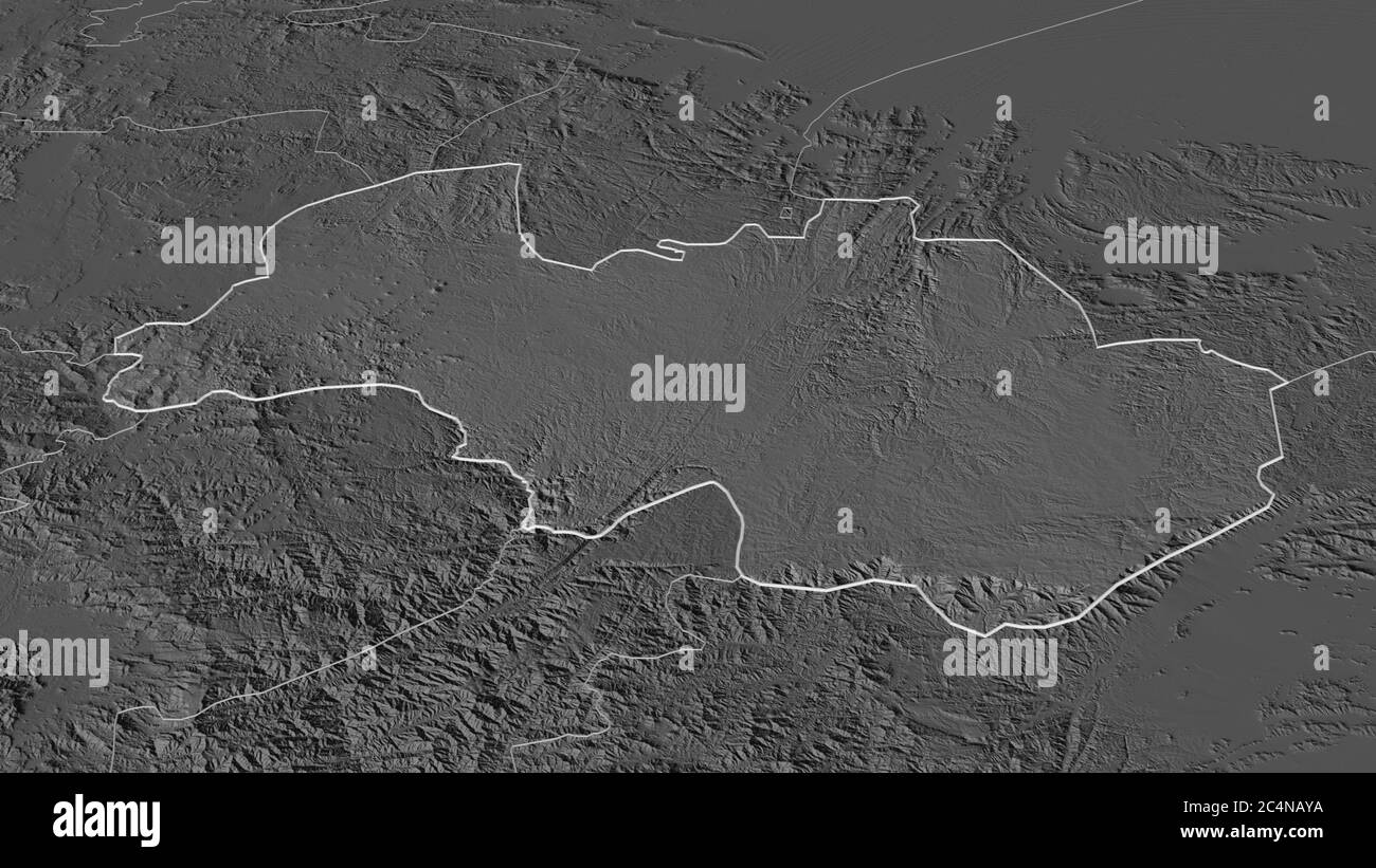 Zoom in on Al Bayda' (governorate of Yemen) outlined. Oblique ...