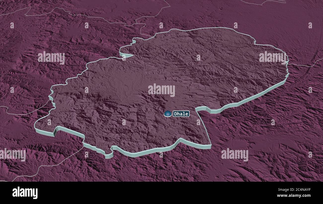 Zoom in on Al Dali' (governorate of Yemen) extruded. Oblique ...