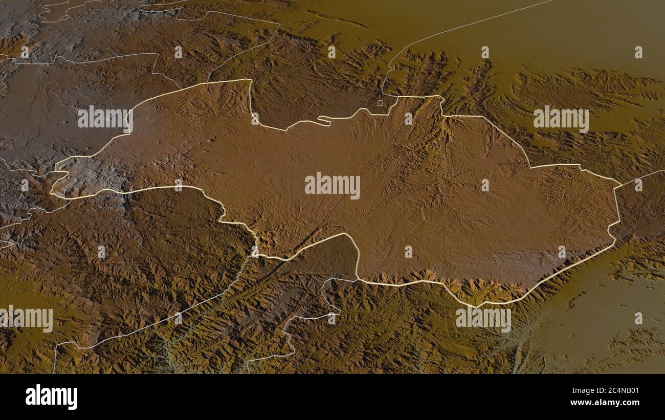 Zoom in on Al Bayda' (governorate of Yemen) outlined. Oblique ...
