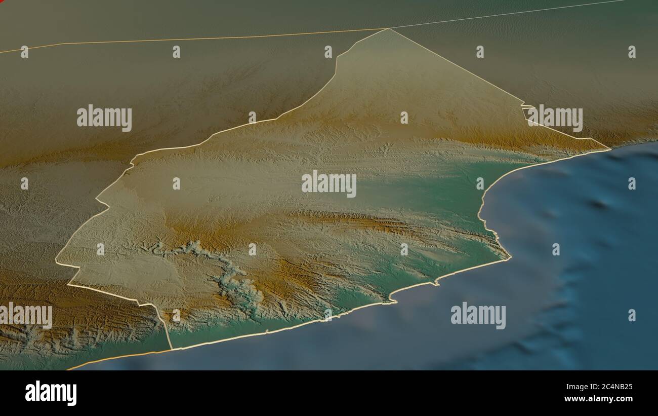 Zoom in on Al Mahrah (governorate of Yemen) outlined. Oblique ...