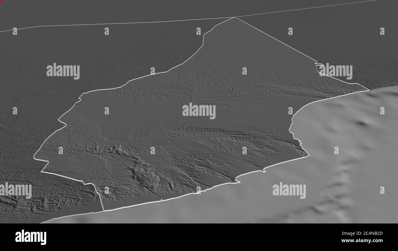 Zoom in on Al Mahrah (governorate of Yemen) outlined. Oblique ...