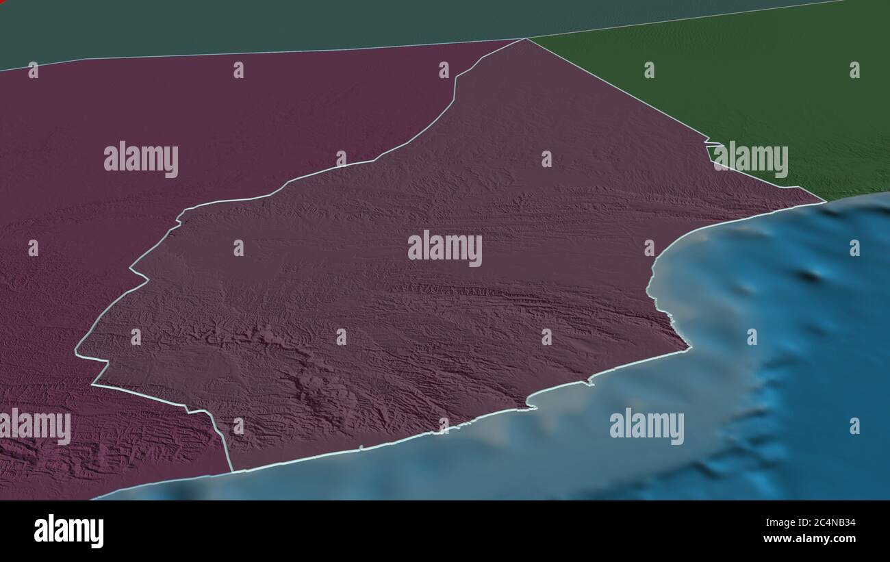 Zoom in on Al Mahrah (governorate of Yemen) outlined. Oblique ...