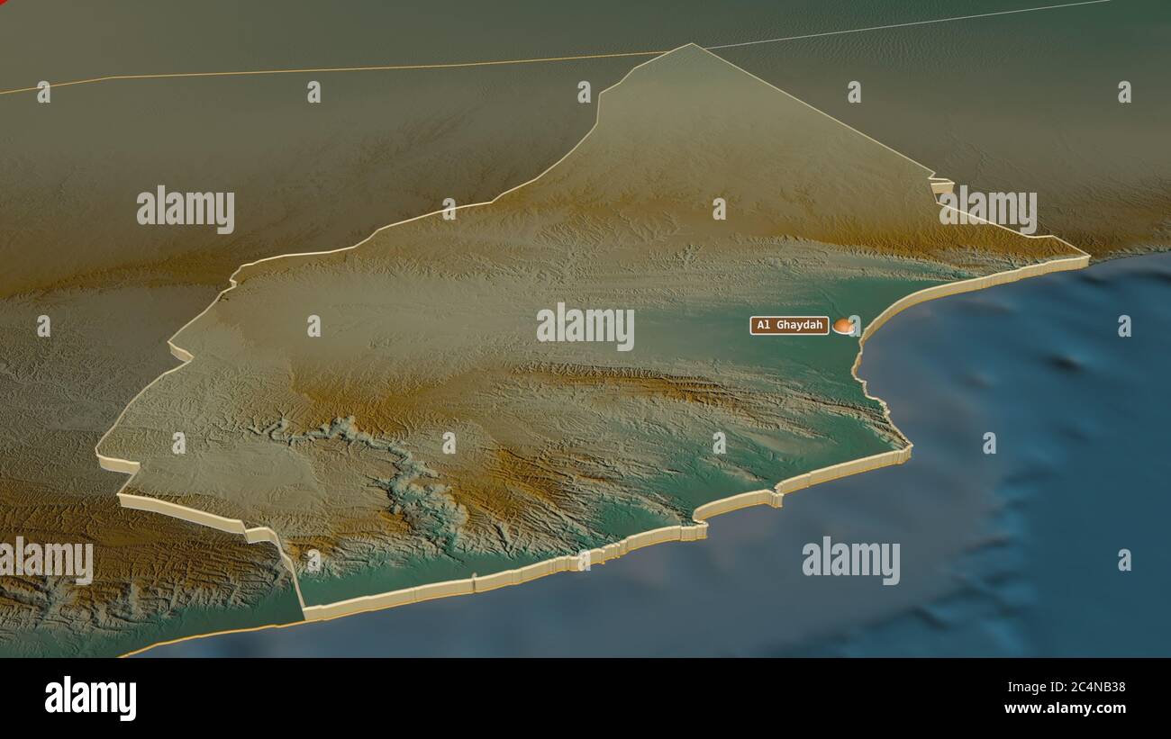 Zoom in on Al Mahrah (governorate of Yemen) extruded. Oblique ...