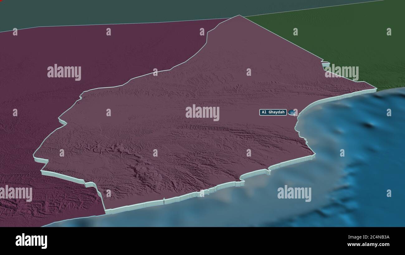 Zoom in on Al Mahrah (governorate of Yemen) extruded. Oblique ...