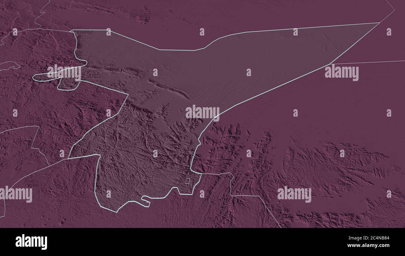 Zoom in on Ma'rib (governorate of Yemen) outlined. Oblique perspective ...