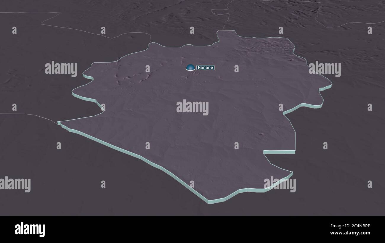 Zoom in on Harare (city of Zimbabwe) extruded. Oblique perspective ...