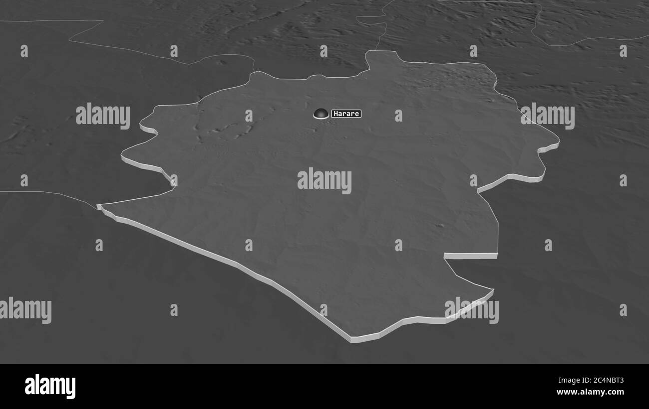 Zoom in on Harare (city of Zimbabwe) extruded. Oblique perspective ...