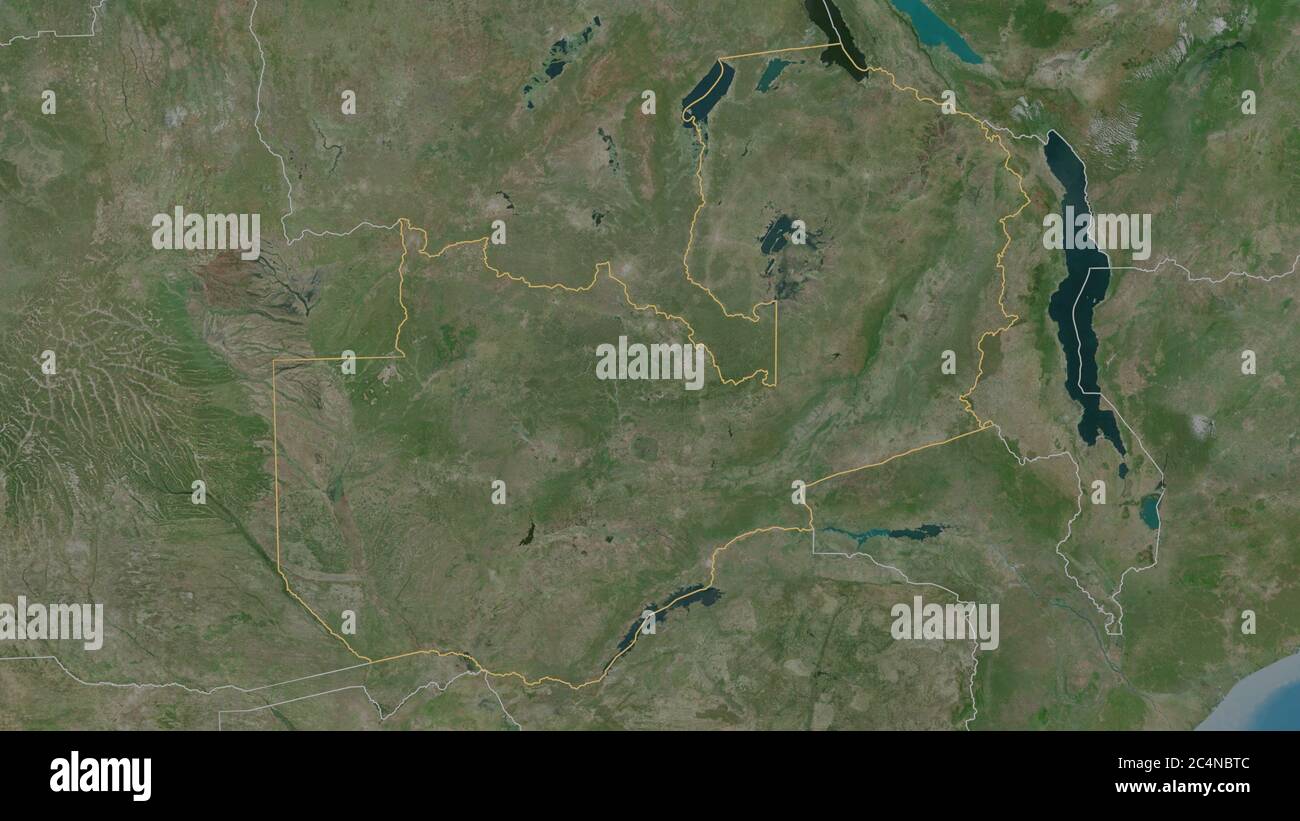 Outlined shape of the Zambia area. Satellite imagery. 3D rendering ...
